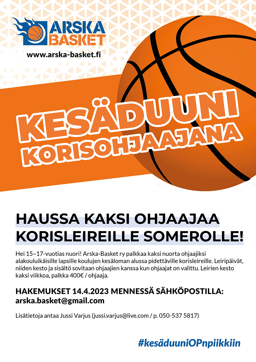 Nuori, hae kesäduuniin korisohjaajaksi! - Arska-Basket